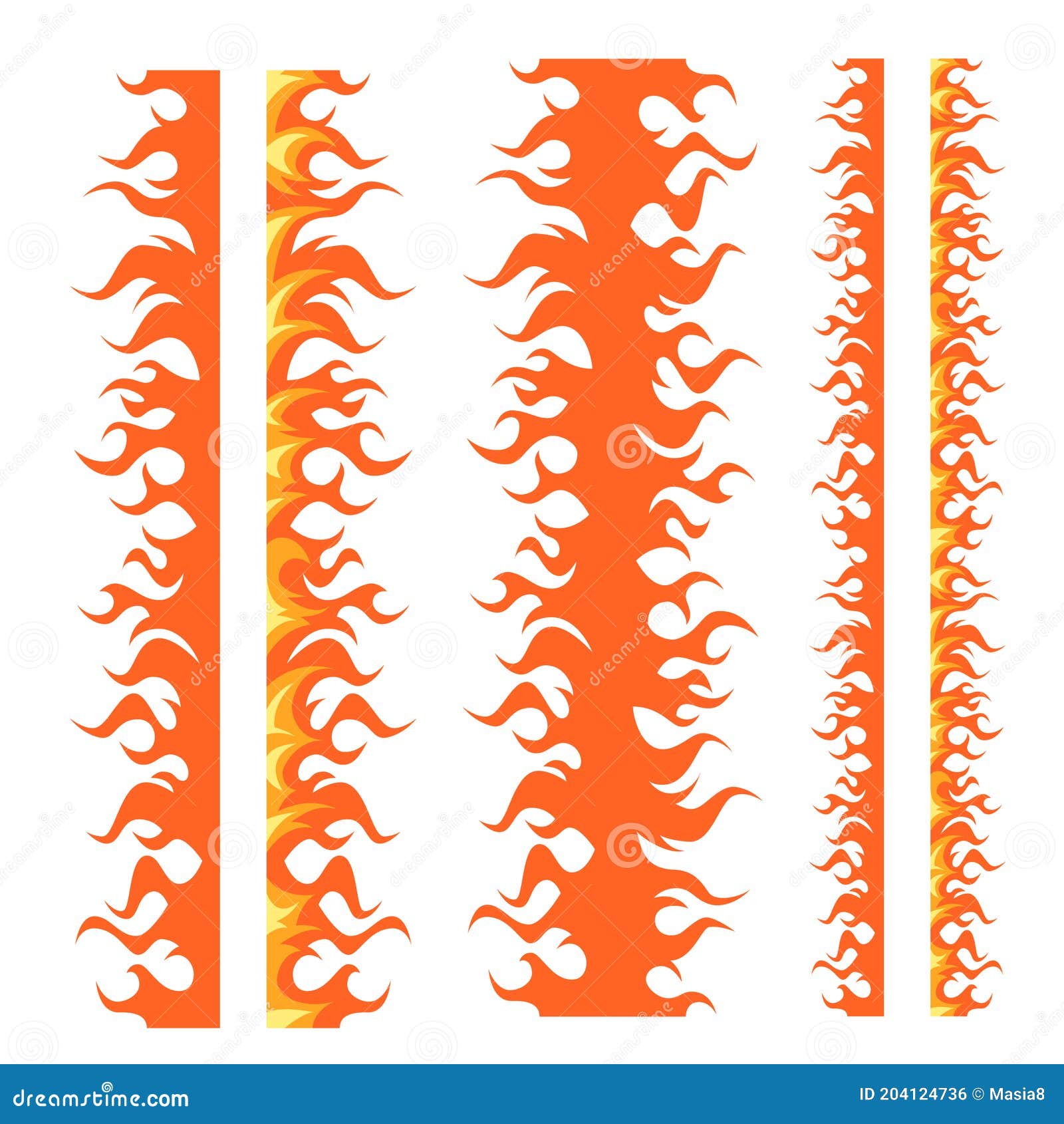 Flame Borders in Cartoon Style, Vector Set Stock Vector - Illustration ...