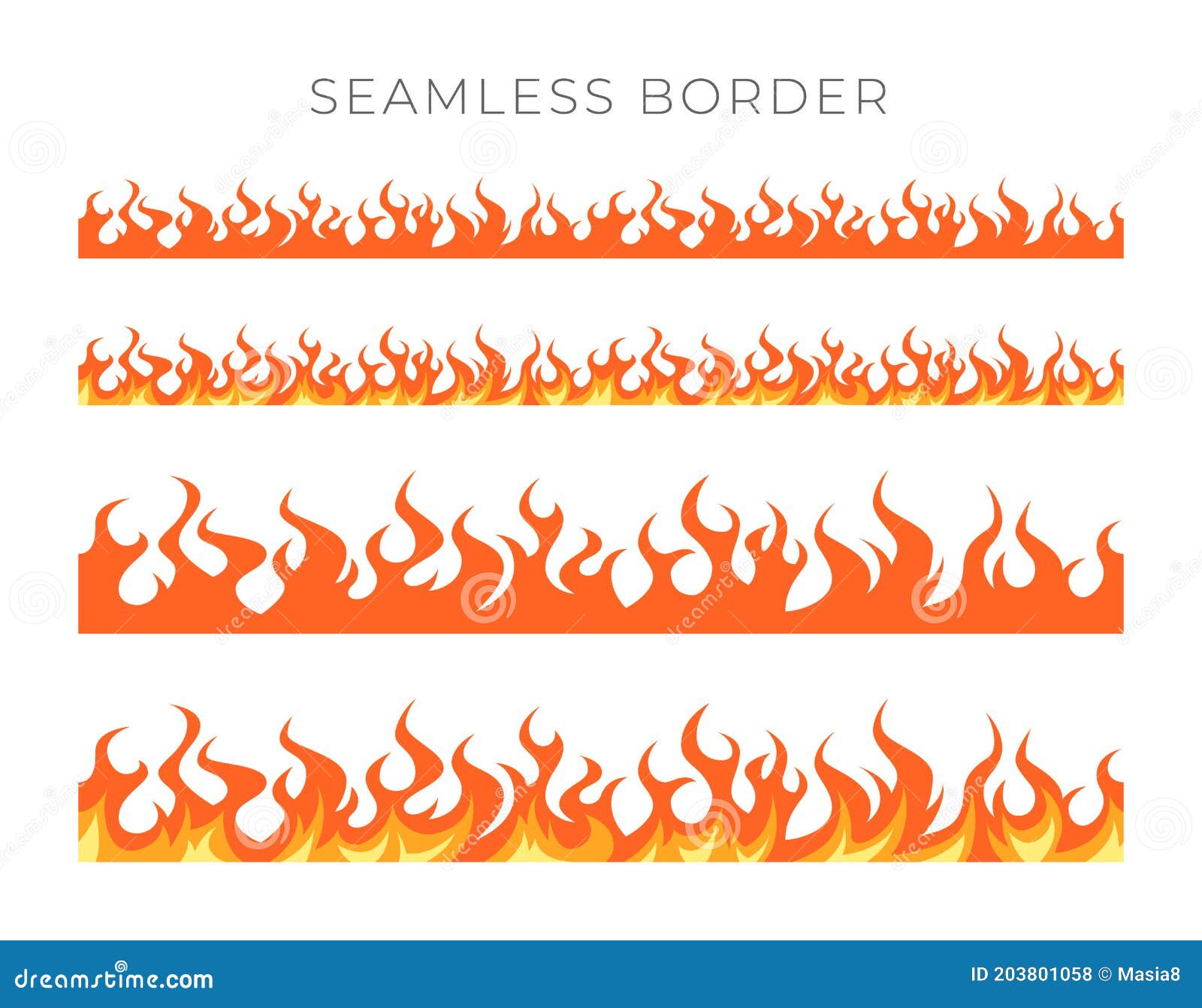 Flame Borders in Cartoon Style, Vector Set Stock Vector - Illustration ...