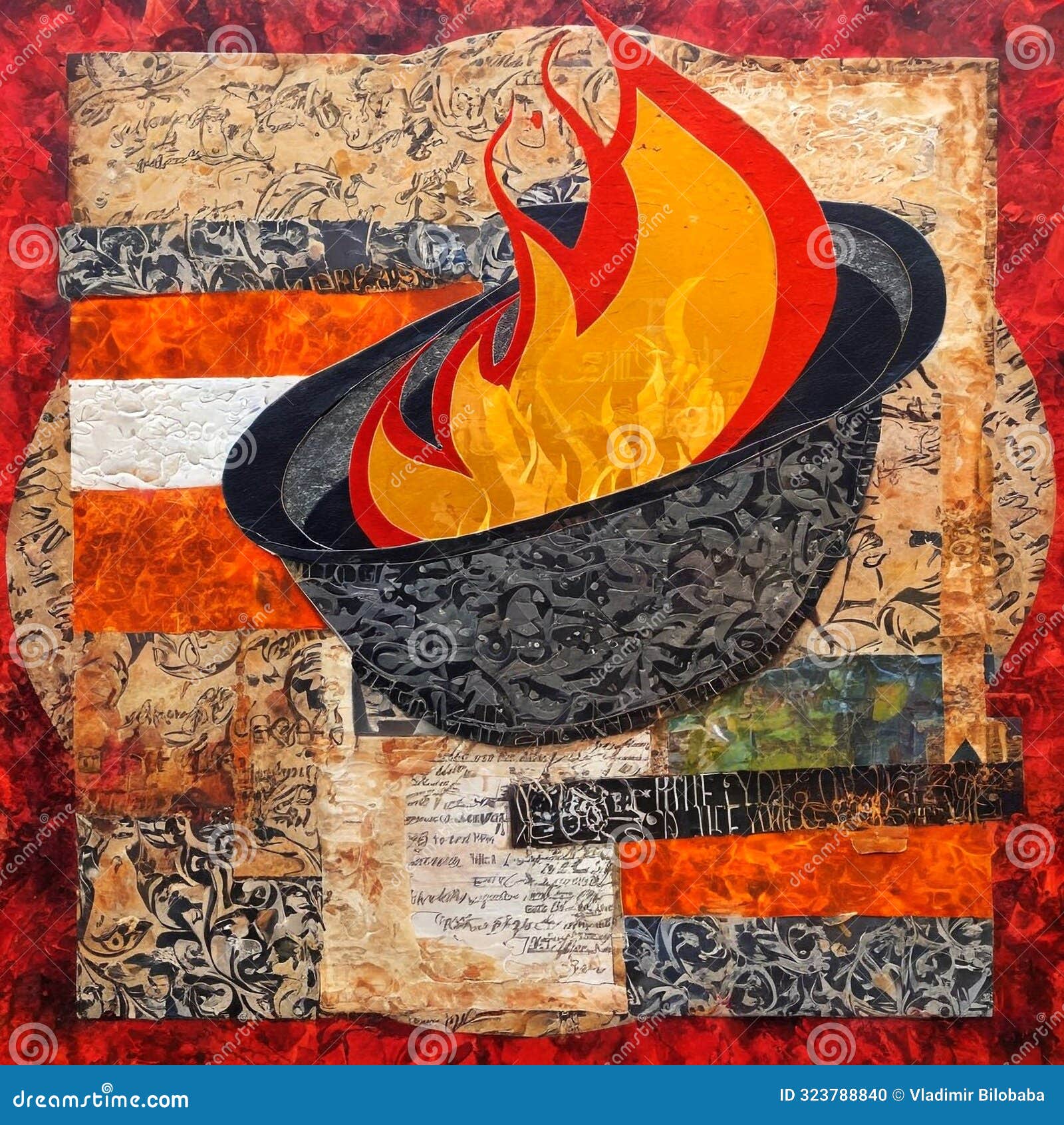 Flame in a Bowl Collage Artwork Stock Illustration - Illustration of ...