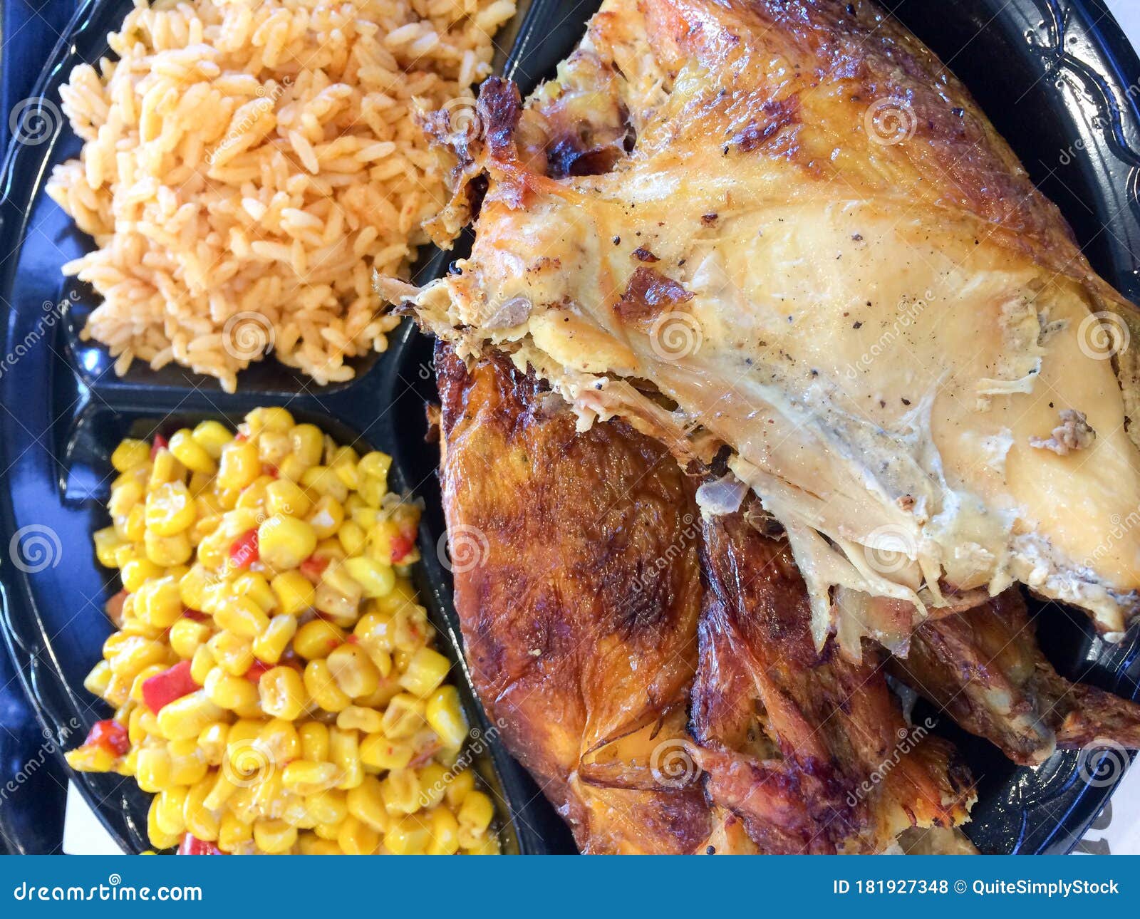 Flame Broiled Bbq Chicken with Rice and Corn Stock Photo - Image of ...