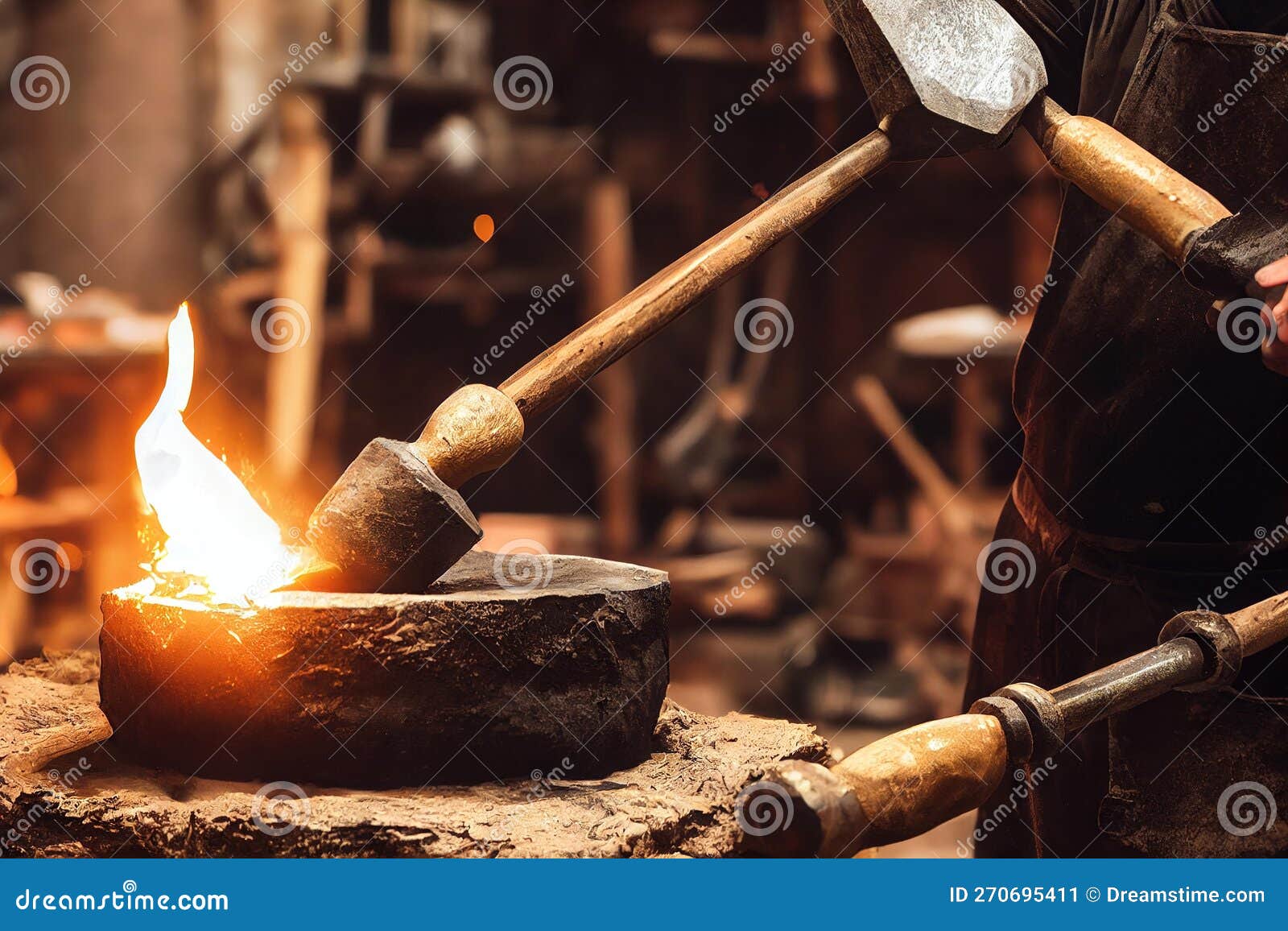 Flame Burning on Anvil To Process Hot Steel and Iron. Stock ...