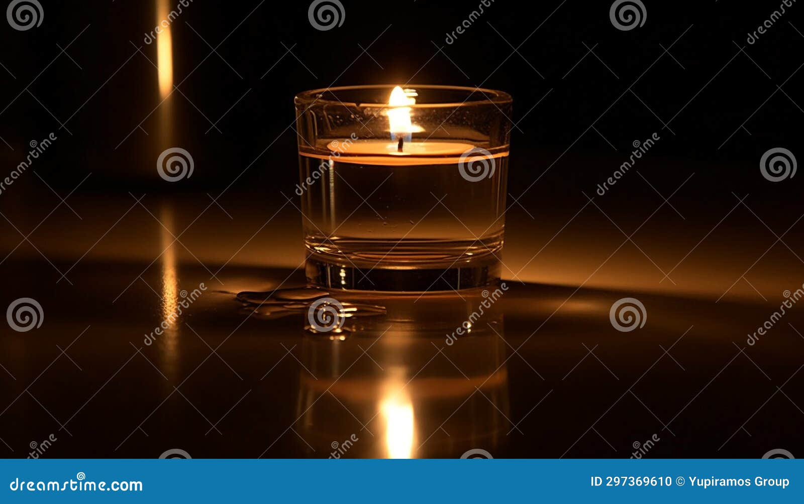 Flame Burning, Candlelight Glowing, Reflection on Glass, Tranquil ...