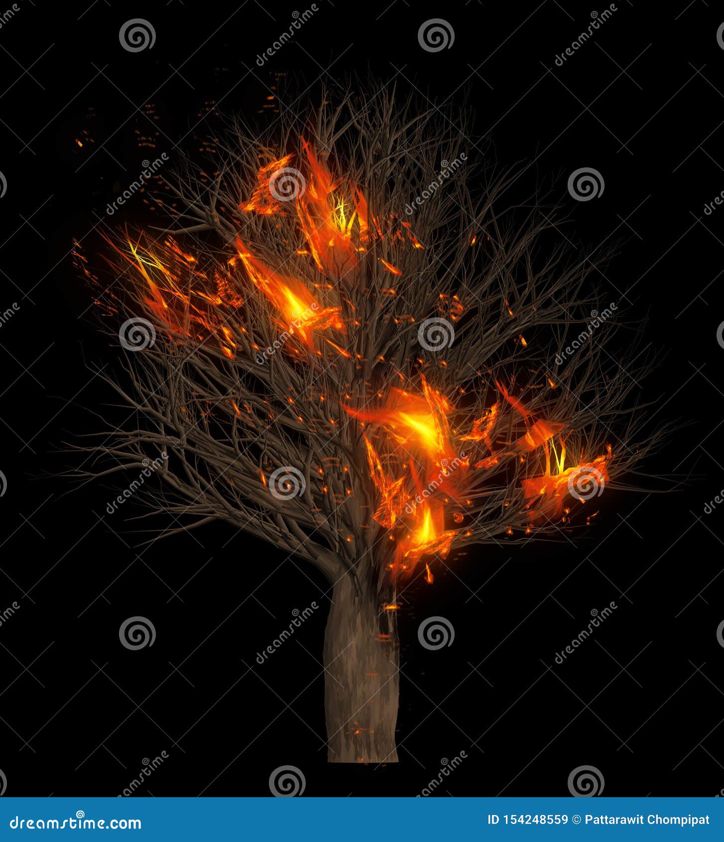 Flame Burning Dry Trees. 3D Illustration Stock Image - Illustration of ...