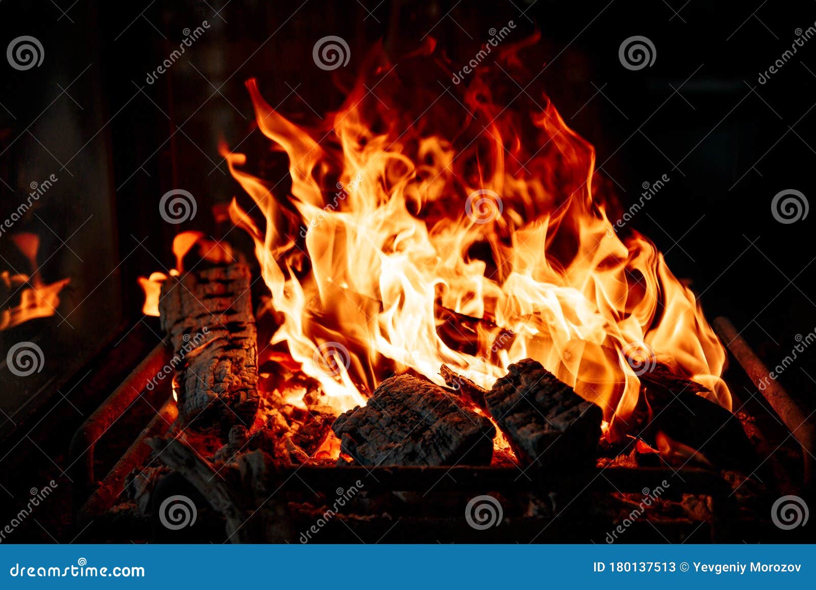 Flame of Burning Logs in the Fireplace Stock Image - Image of fireplace ...