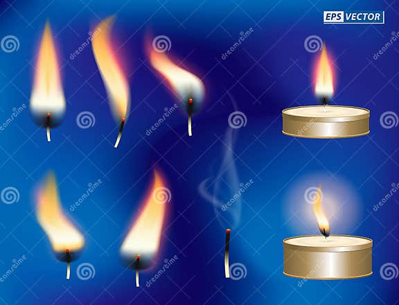 Set of Realistic Flame Candles Effect or Burning Candle Light with ...