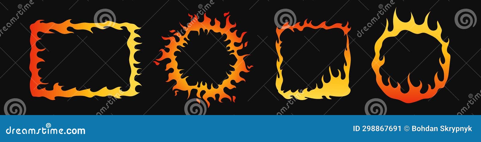 Flame Circle and Square Border. Burning Photo Frame Stock Vector ...