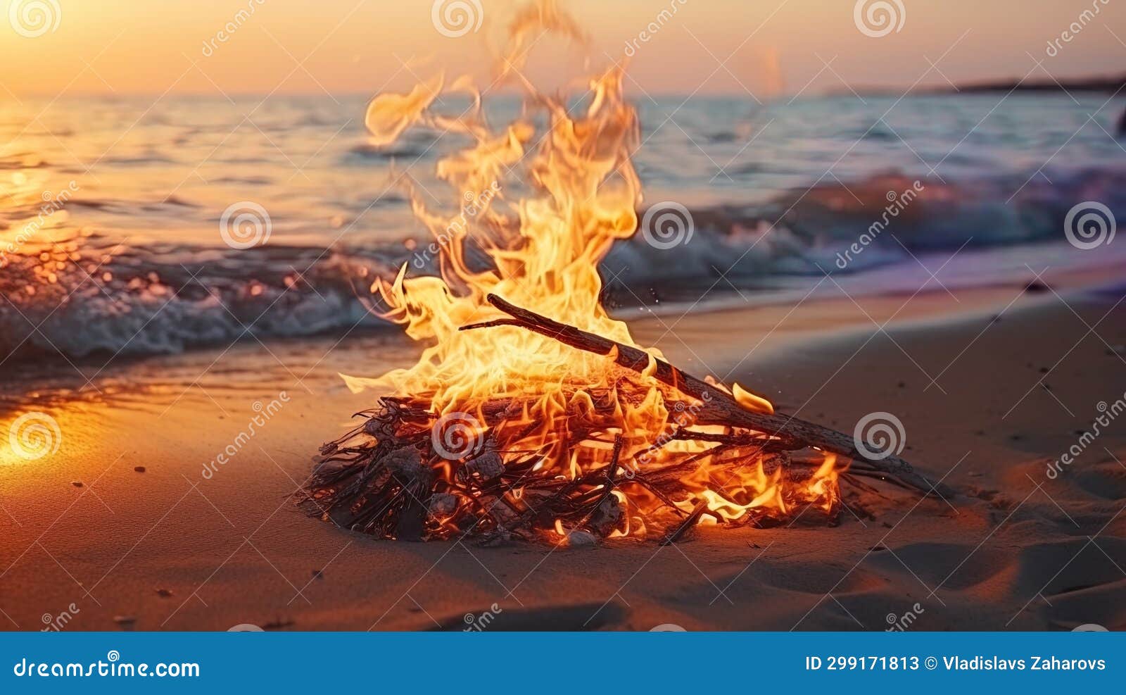 Flame Dance Fire in a Stake on the Shore Stock Illustration ...