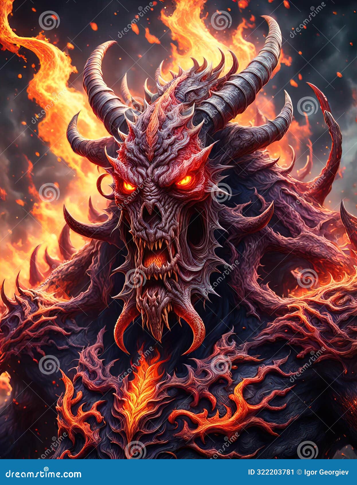 Flame Demon Satanic Horror Creature Stock Illustration - Illustration ...