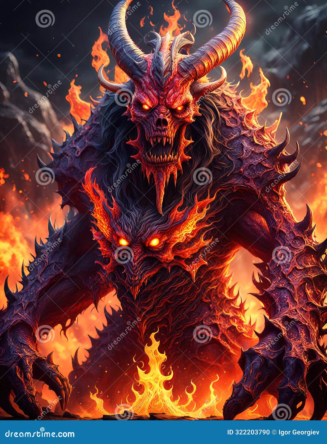 Flame Demon Satanic Horror Creature Stock Illustration - Illustration ...