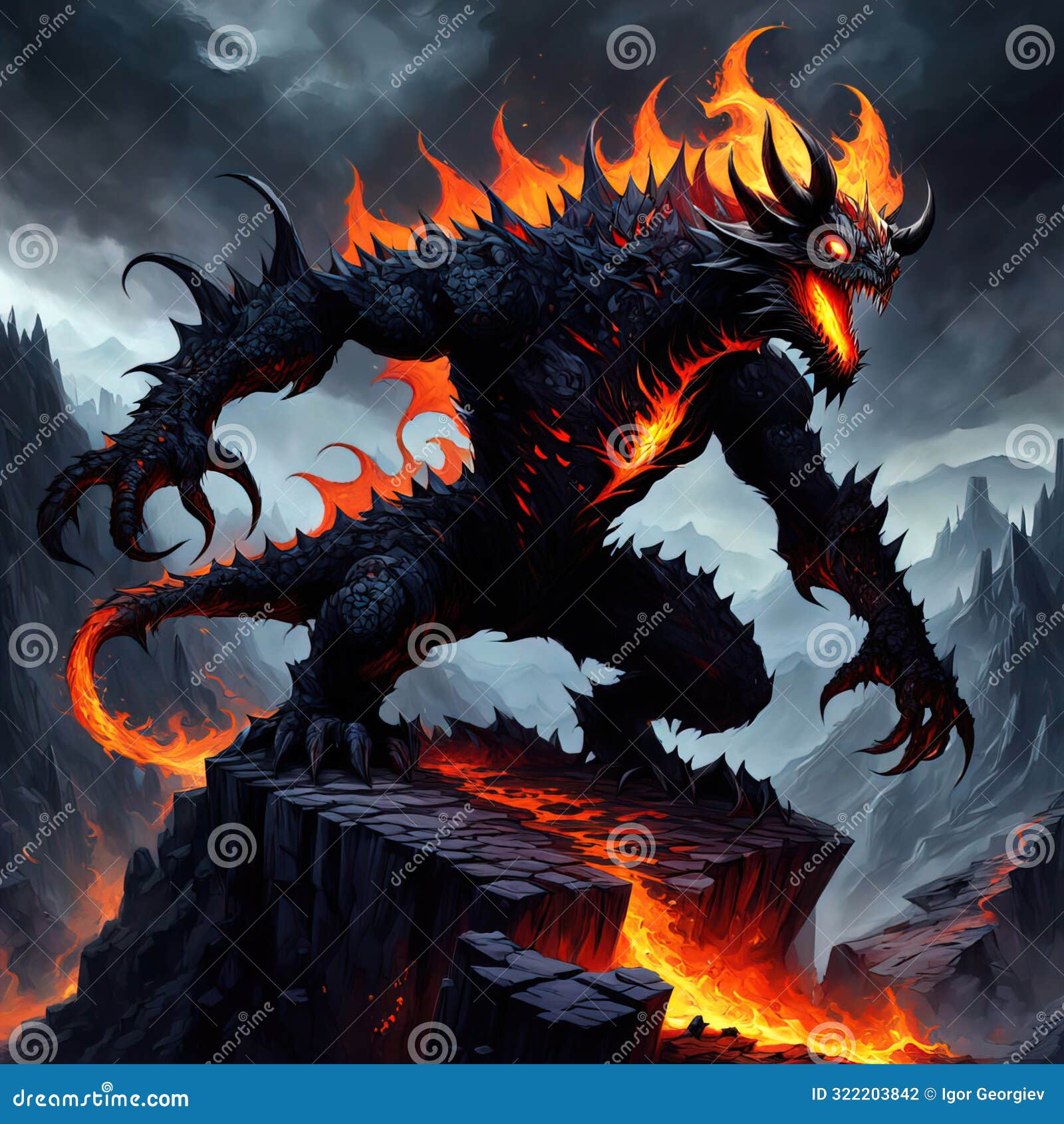 Flame Demon Satanic Horror Creature Stock Illustration - Illustration ...