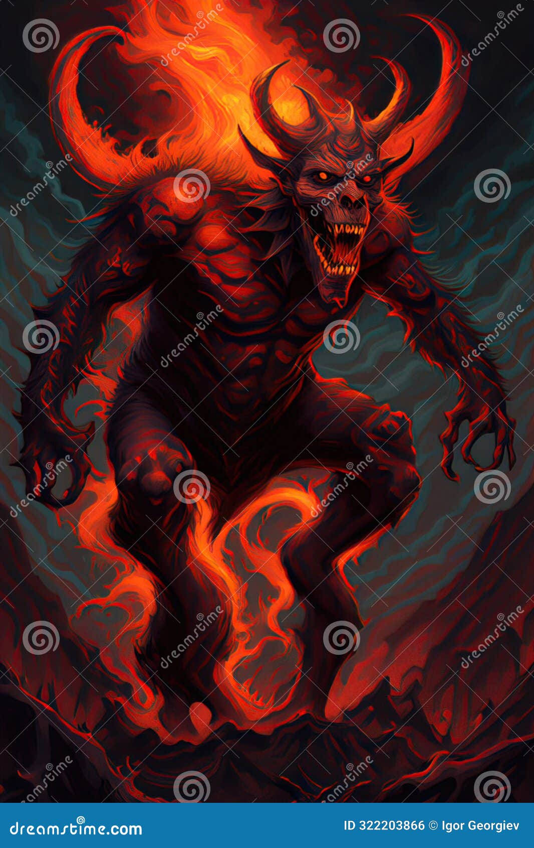 Flame Demon Satanic Horror Creature Stock Illustration - Illustration ...