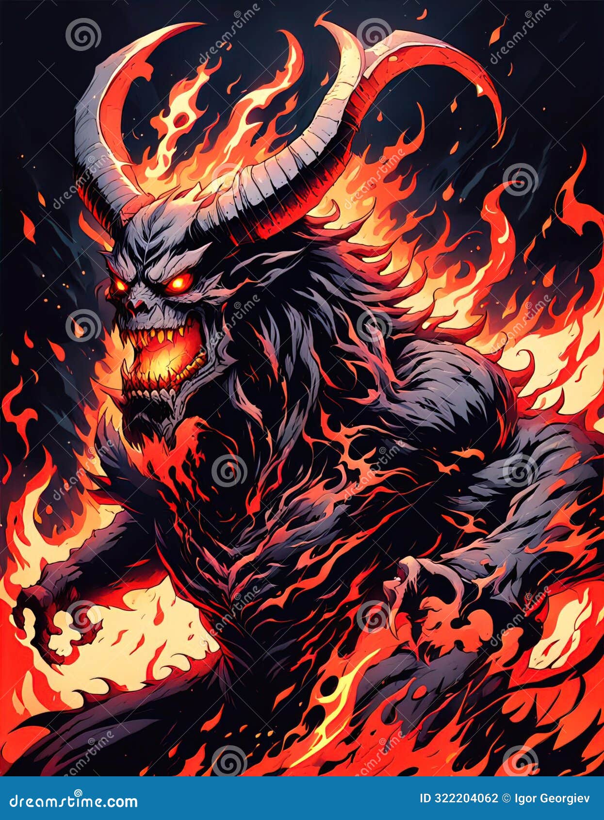 Flame Demon Satanic Horror Creature Stock Illustration - Illustration ...