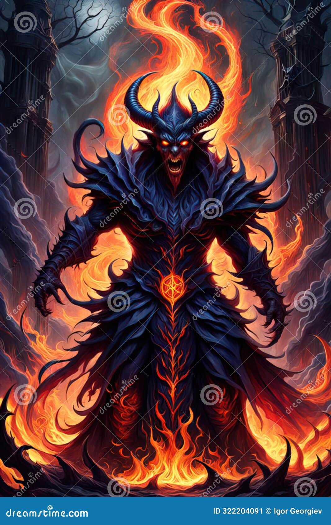 Flame Demon Satanic Horror Creature Stock Illustration - Illustration ...