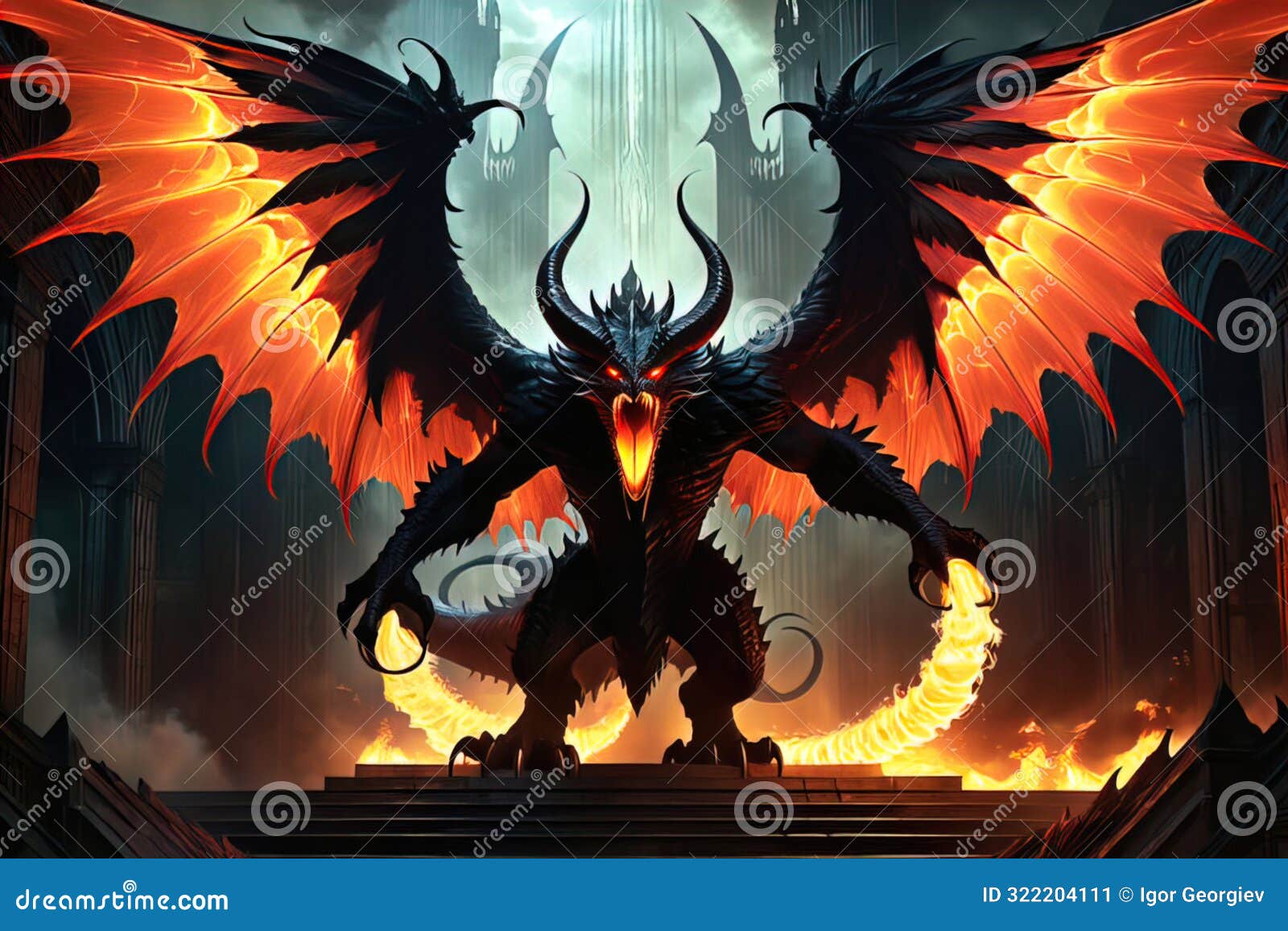Flame Demon Satanic Horror Creature Stock Illustration - Illustration ...