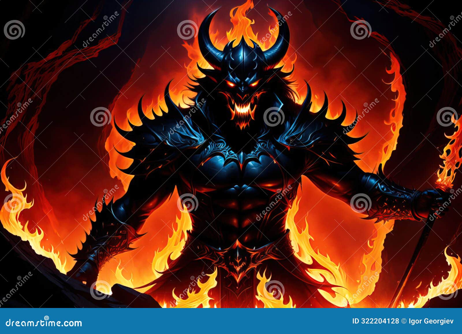 Flame Demon Satanic Horror Creature Stock Illustration - Illustration ...