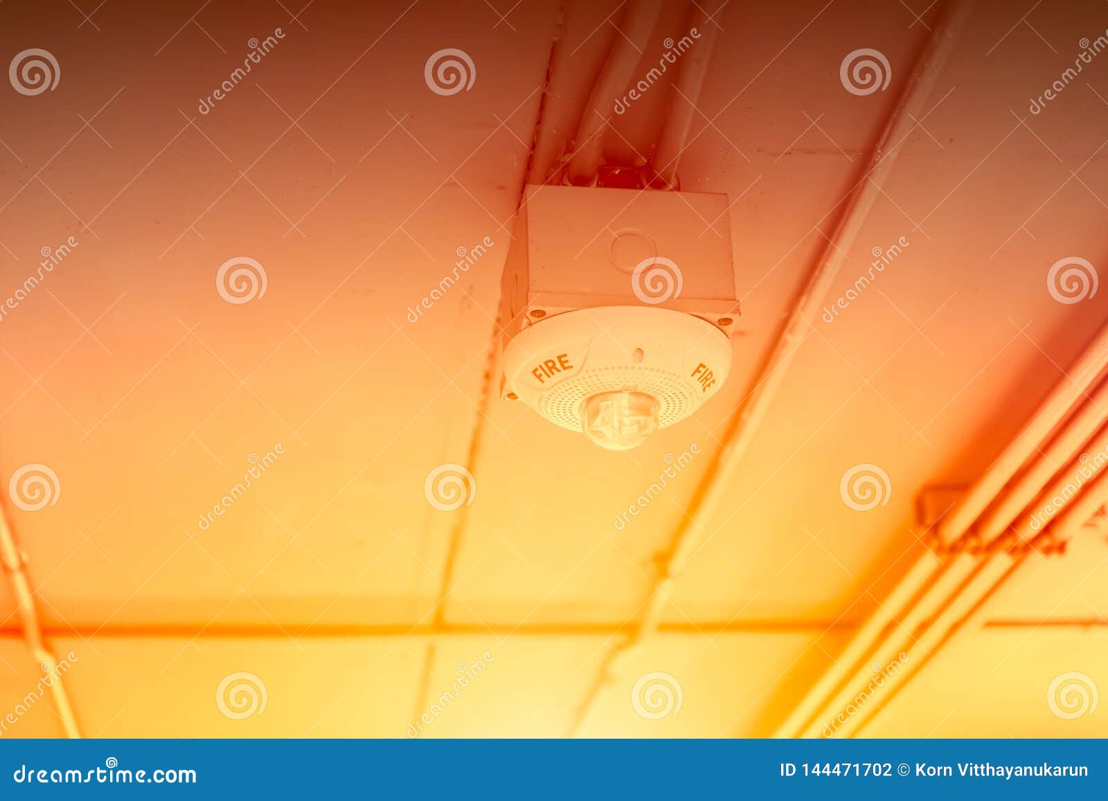 Flame Detector Device Hot Fire and Smoke Sensor at Ceiling Roof Stock ...