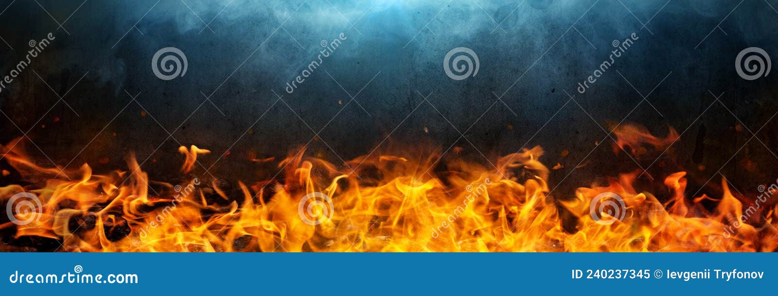 Flame, Fire On The Background. Black Walls And Smoke. Wide Background ...