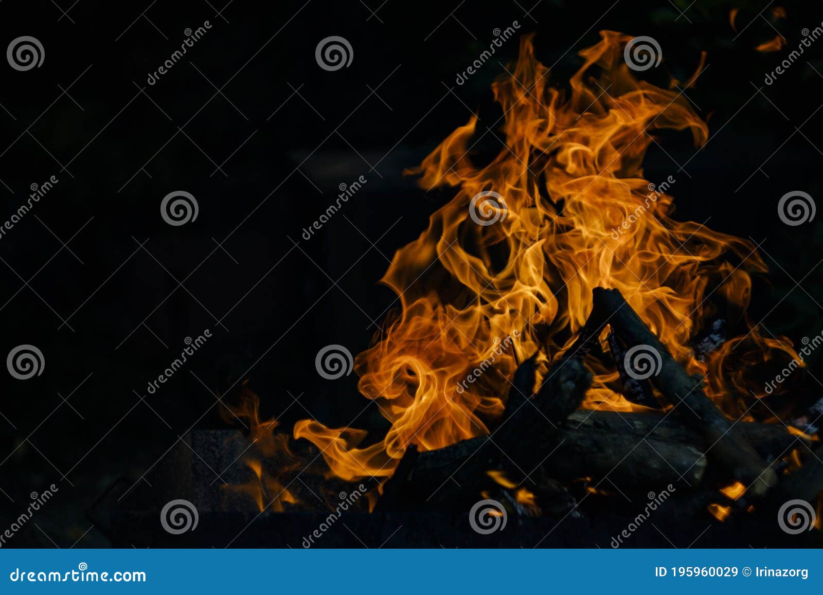 Flame Fire on Black Background. Fire Creates Infinity Shapes when it ...