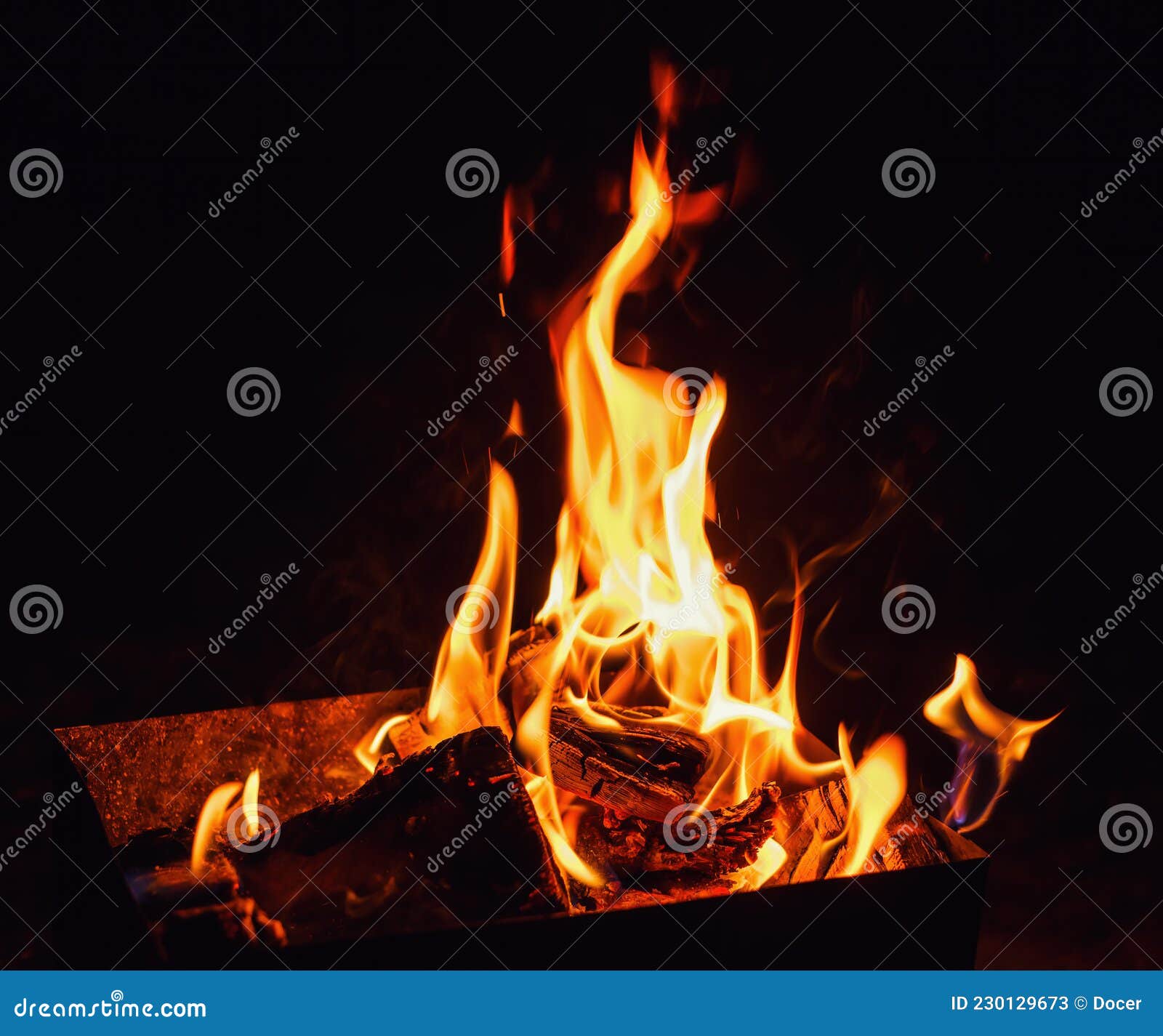 Flame of a Fire in Brazier at Night Stock Image - Image of grill ...