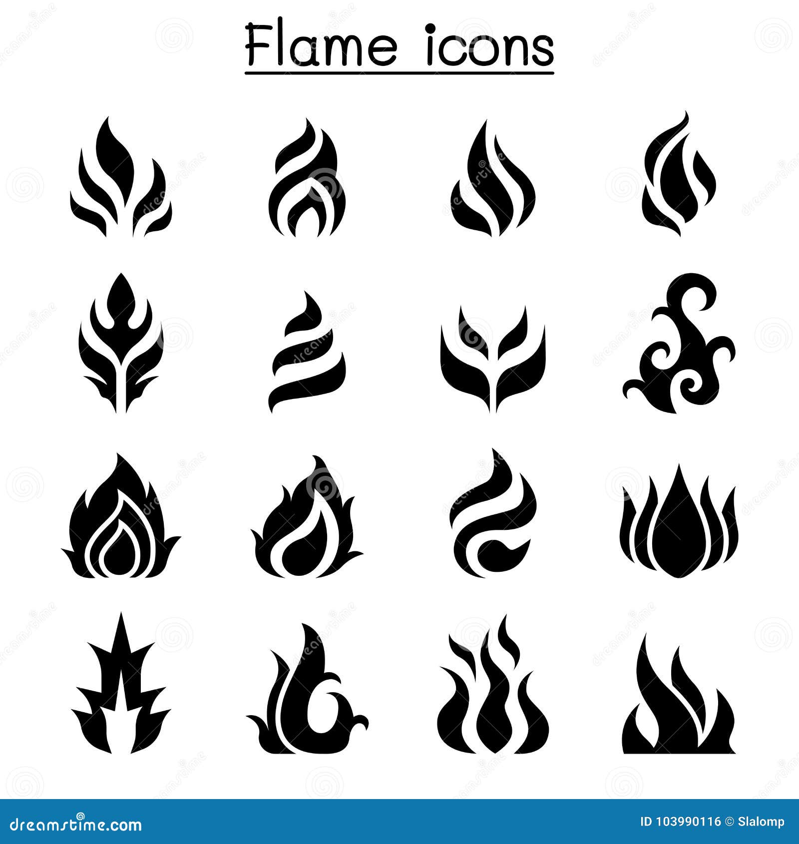 Flame, fire, burn icon set stock illustration. Illustration of icon ...