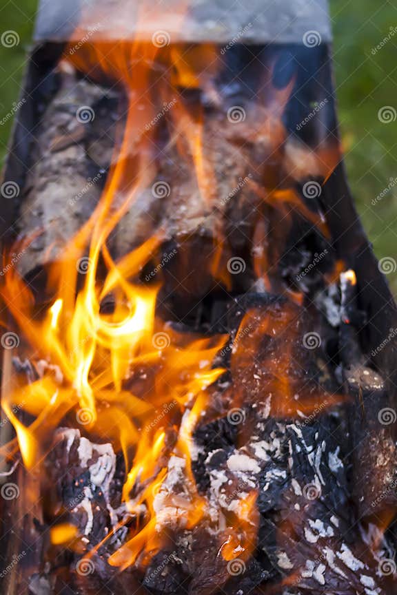 Flame of Fire Burning in the Brazier Stock Image - Image of camping ...