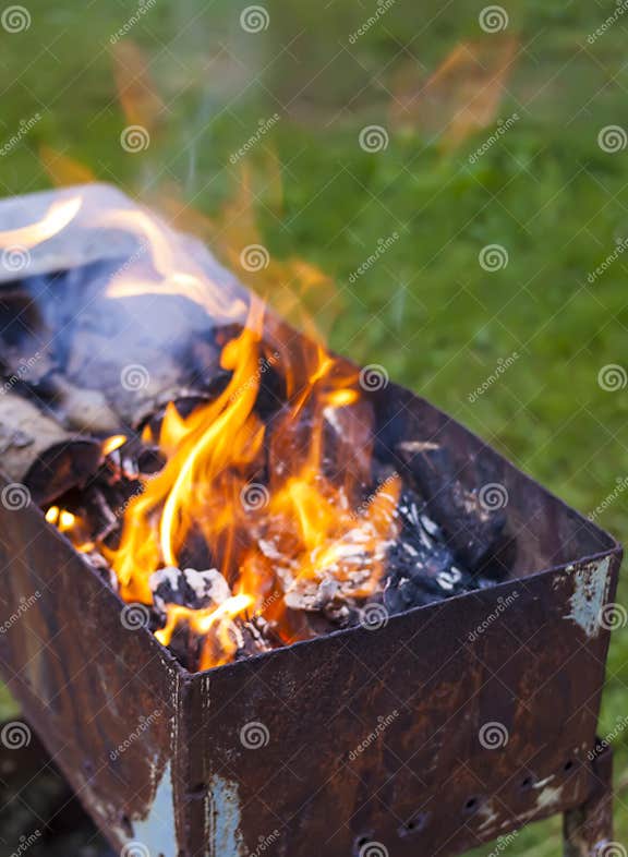 Flame of Fire Burning in the Brazier Stock Image - Image of camp ...