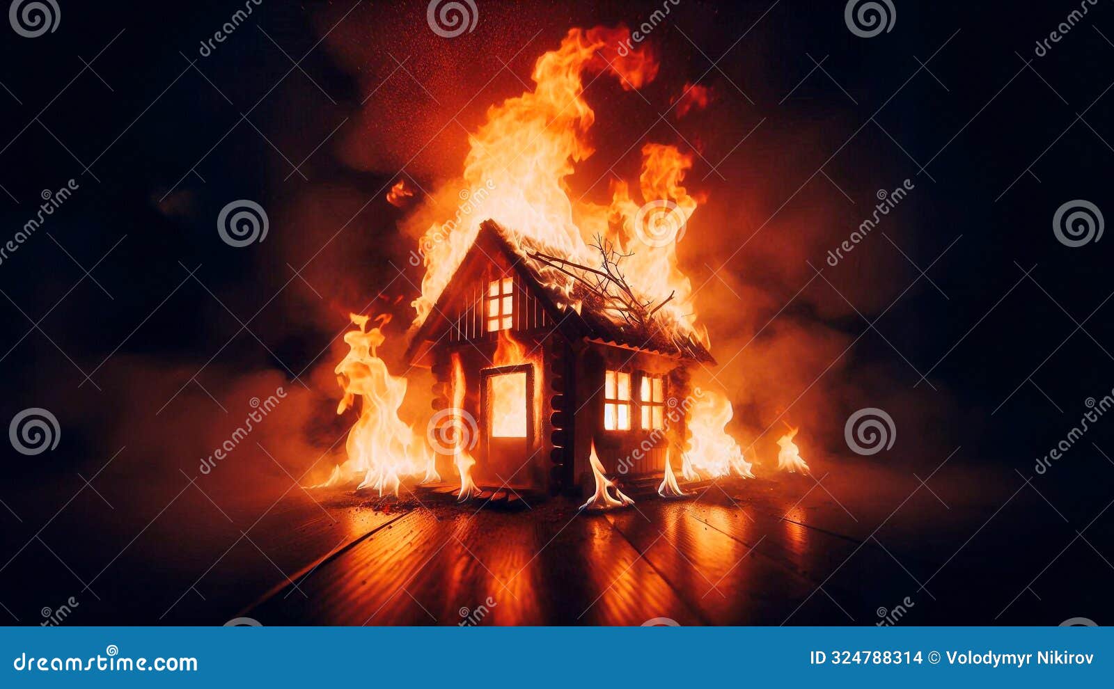 Flame of Fire in a Burning House. Generated AI Stock Illustration ...