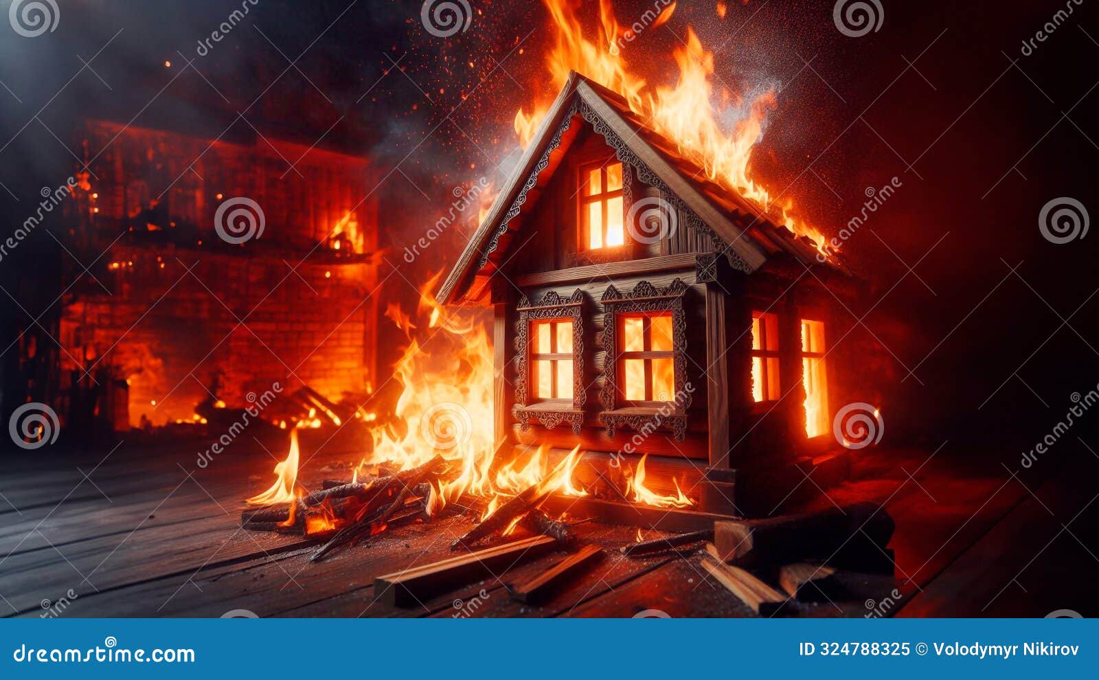 Flame of Fire in a Burning House. Generated AI Stock Illustration ...