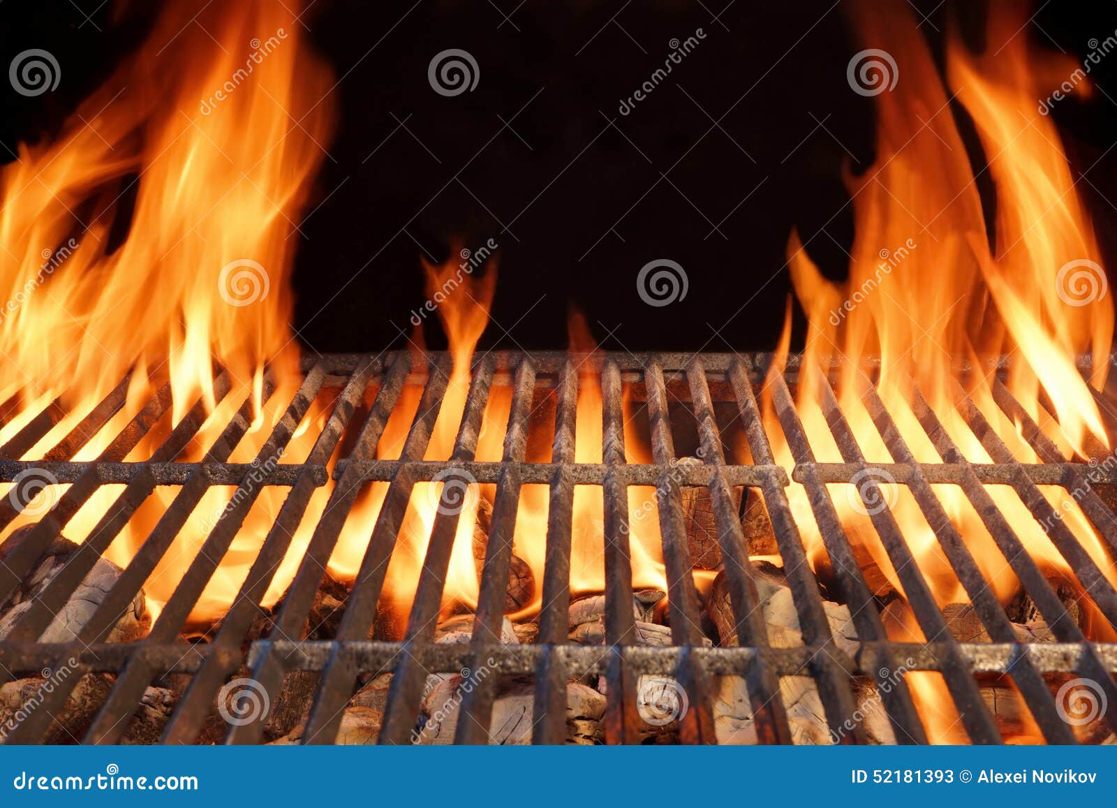Flame Fire Empty Hot Barbecue Charcoal Grill with Glowing Coals Stock ...