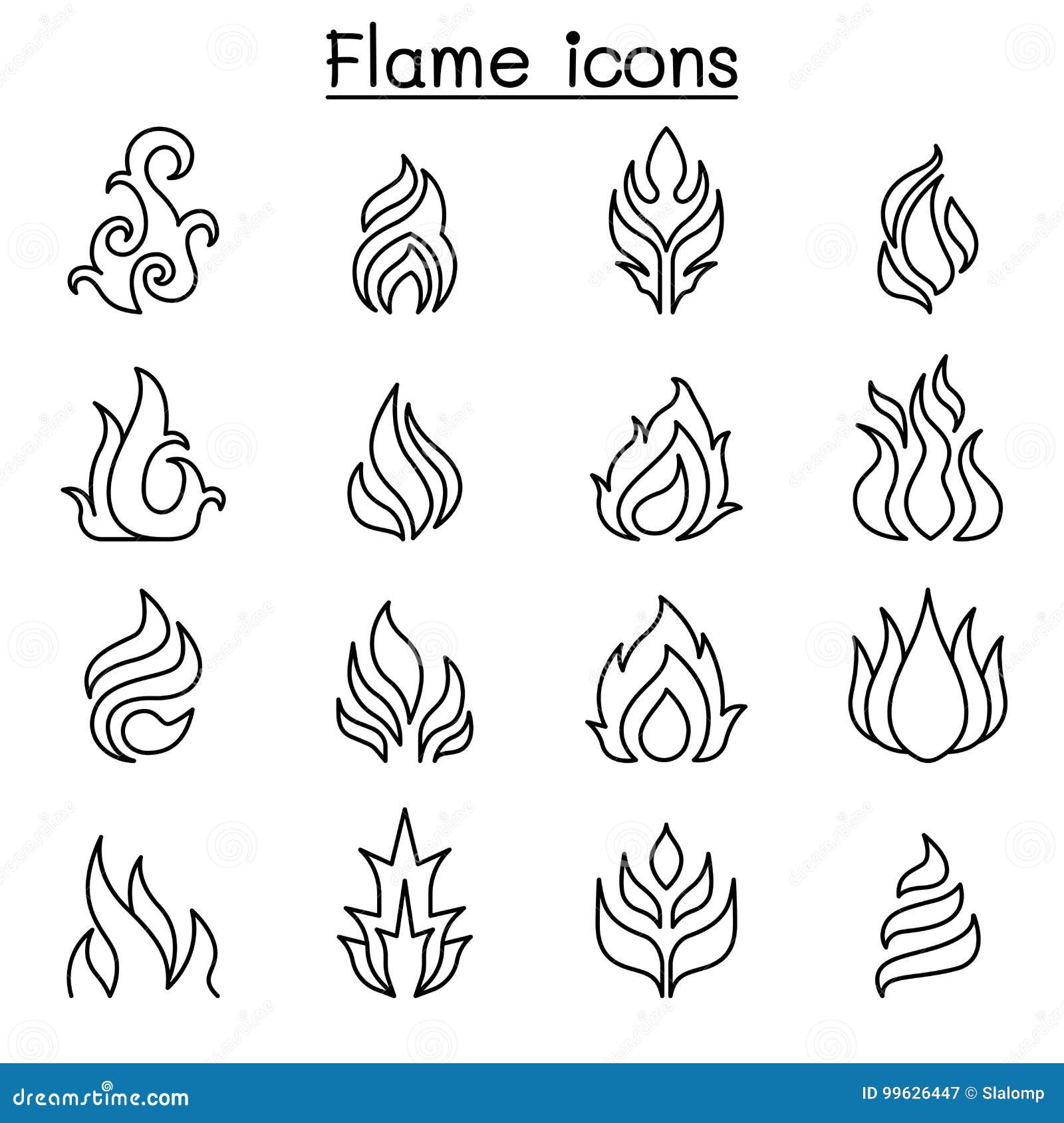 Flame, Fire Icon Set in Thin Line Style Stock Vector - Illustration of ...