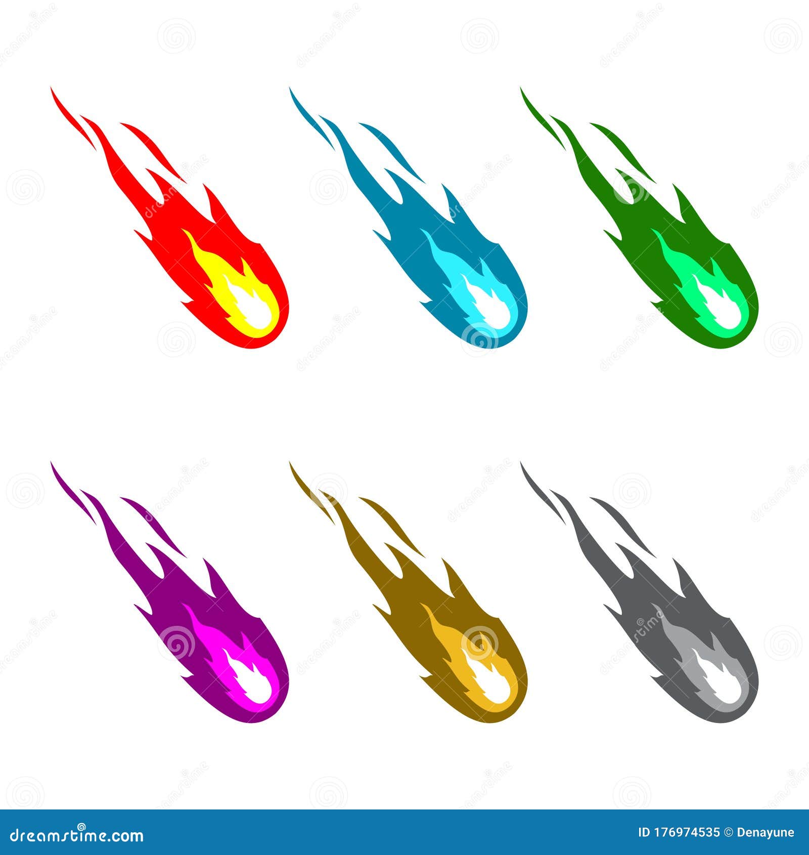 Flame and Fire of Meteorite. Rain Fall on Planet in Cartoon Style ...