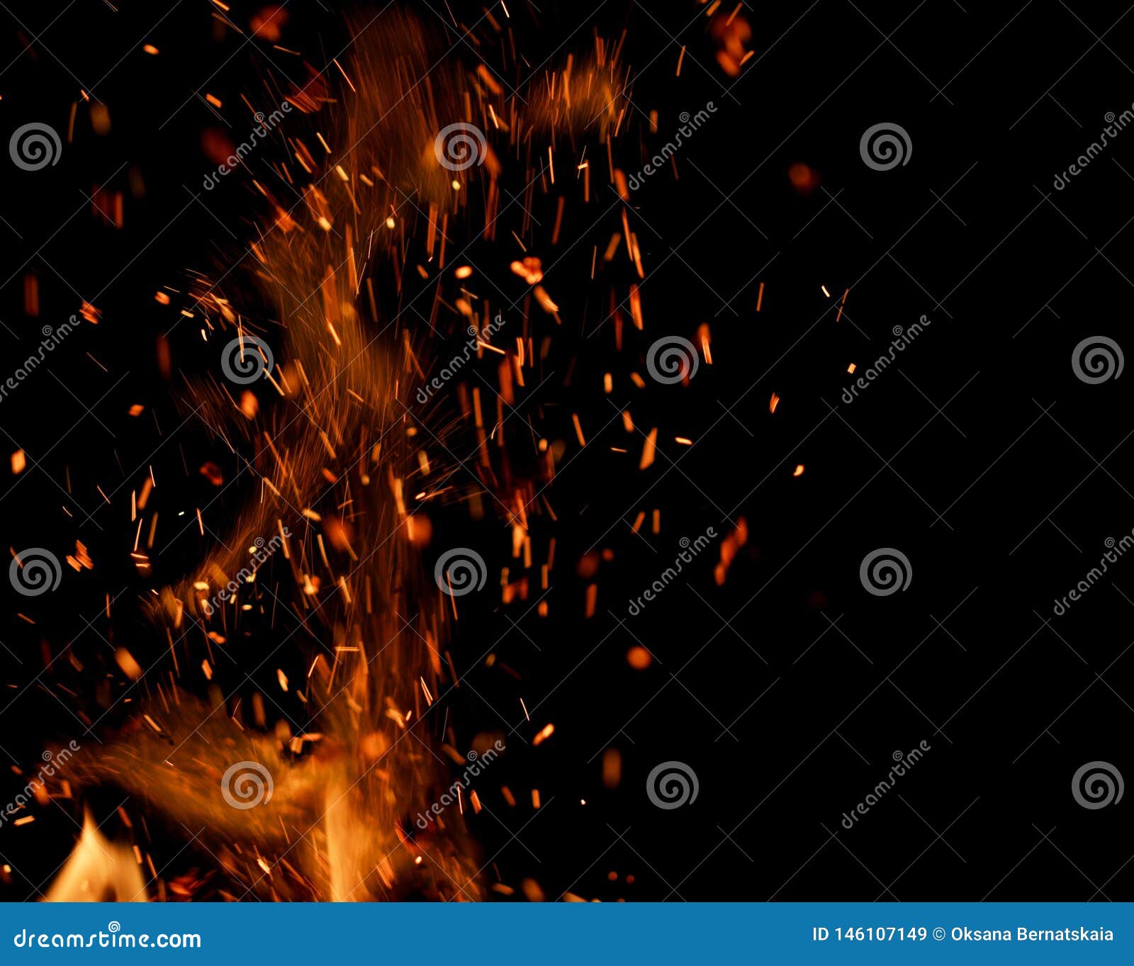 Fire Sparks From Campfire On Black Background. Flame Isolated On Black ...