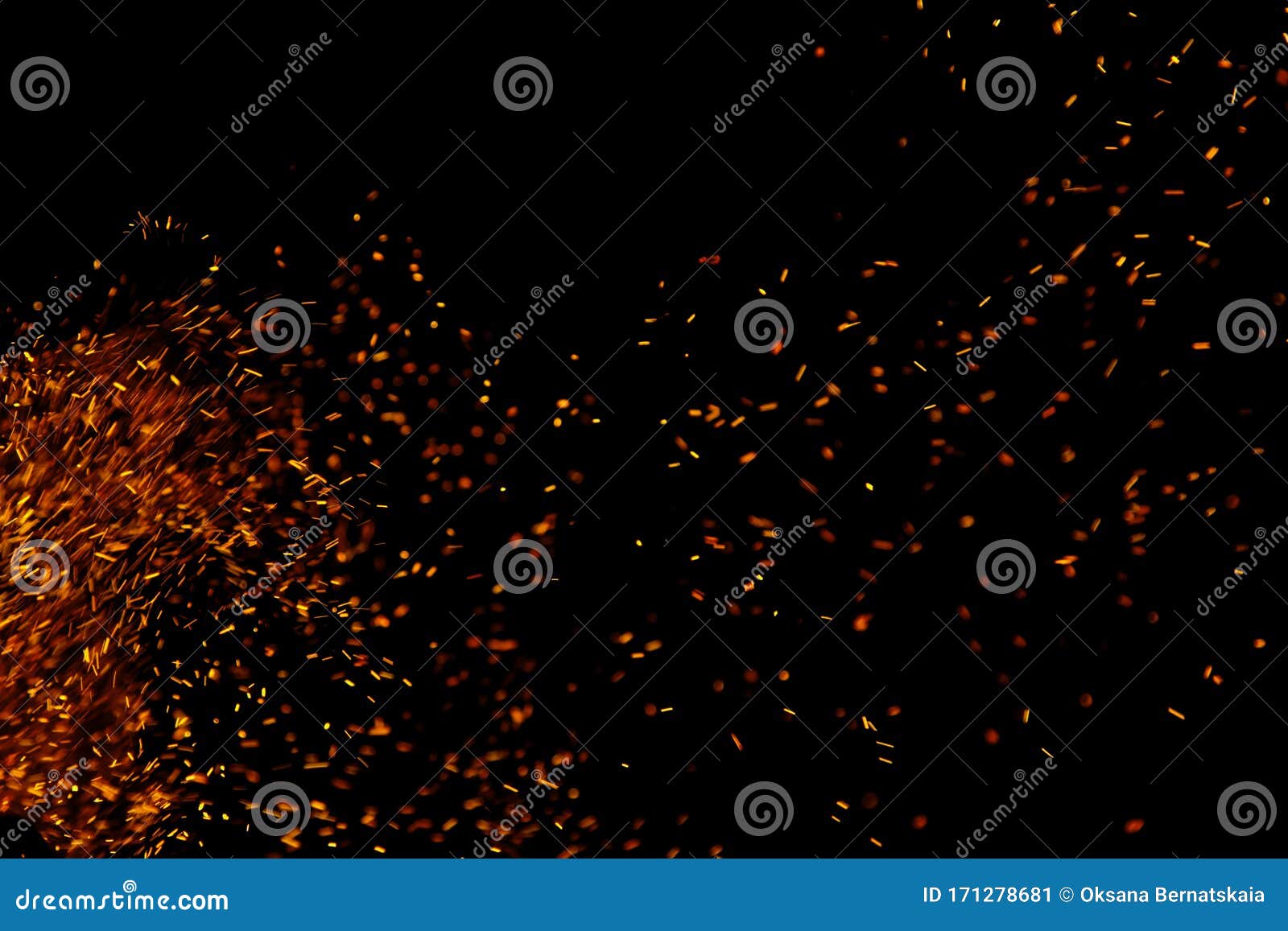 Flame of Fire with Sparks on a Black Background Stock Image - Image of ...