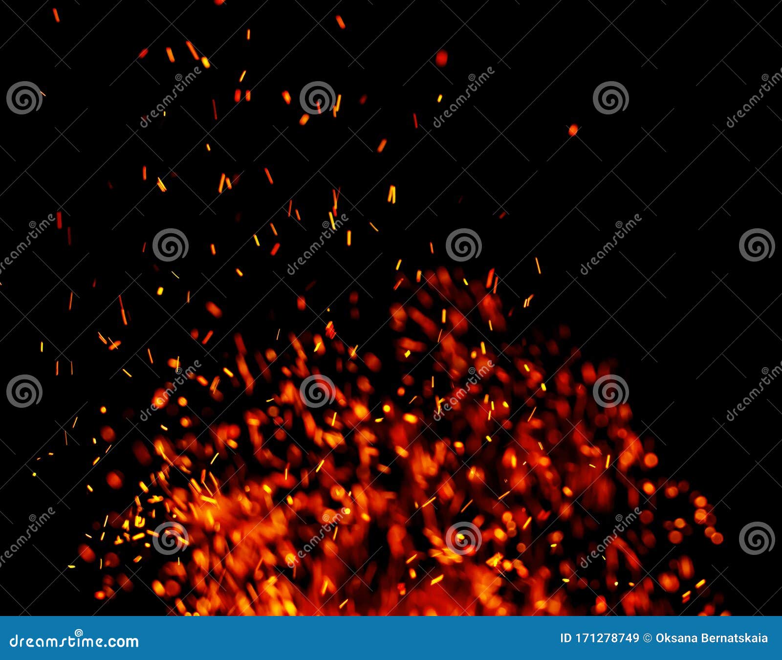 Flame of Fire with Sparks on a Black Background Stock Image - Image of ...