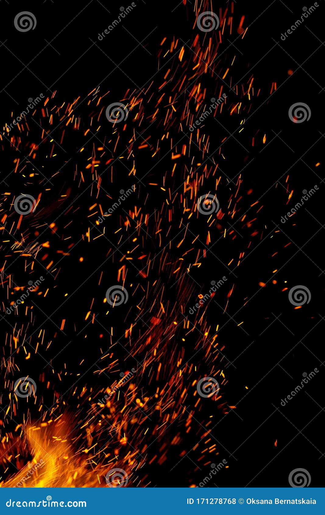 Flame of Fire with Sparks on a Black Background Stock Photo - Image of ...