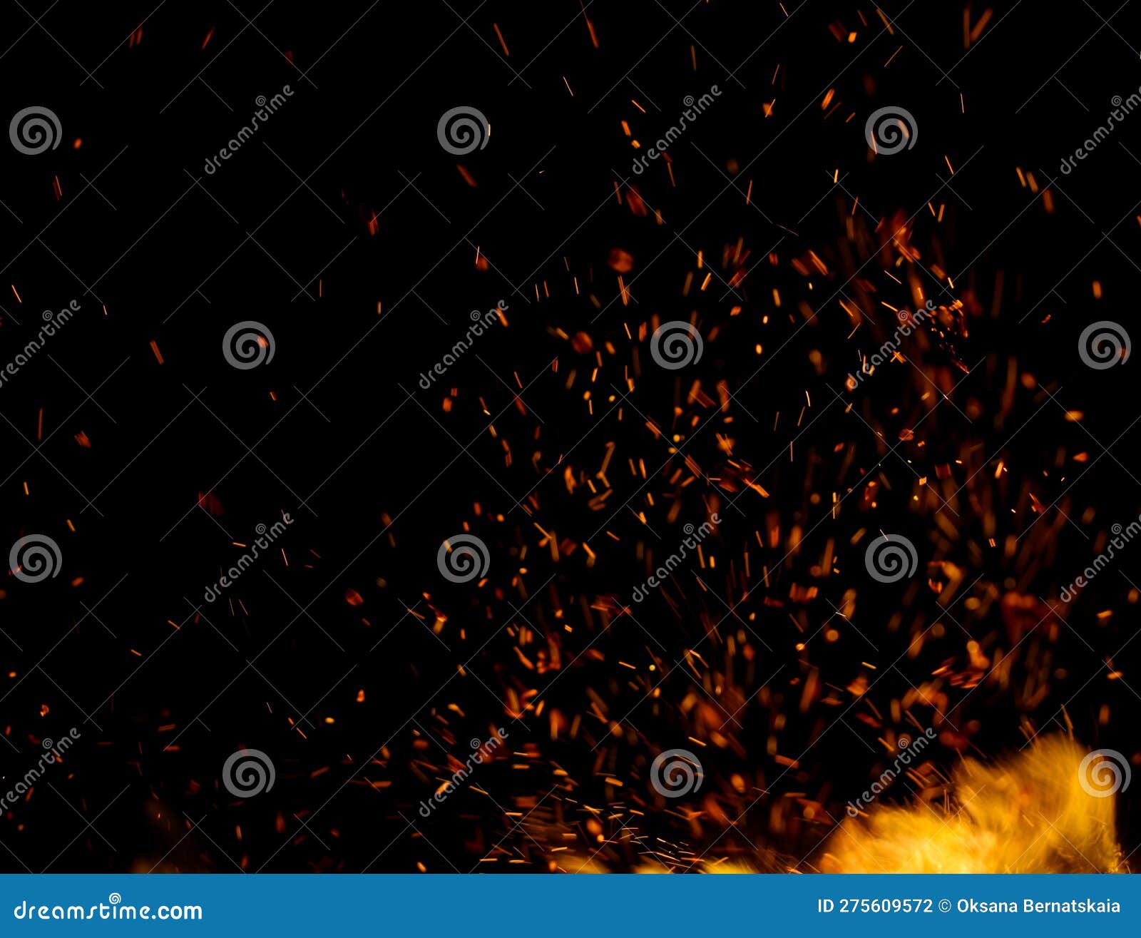 Flame of Fire with Sparks on a Black Background Stock Photo - Image of ...