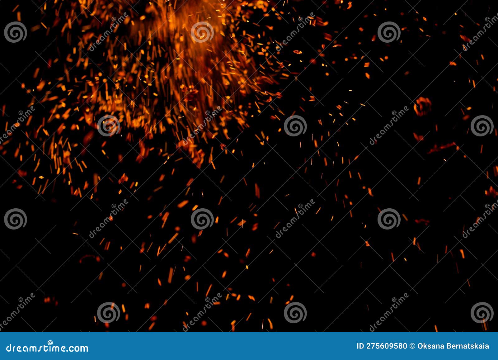 Flame of Fire with Sparks on a Black Background Stock Photo - Image of ...