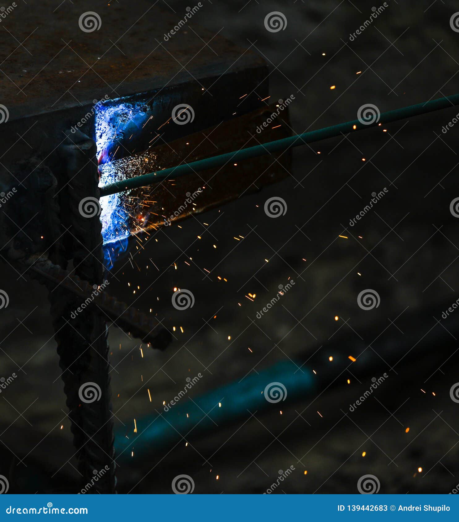 Flame of Fire and Sparks from Welding Metal at Night Stock Image ...