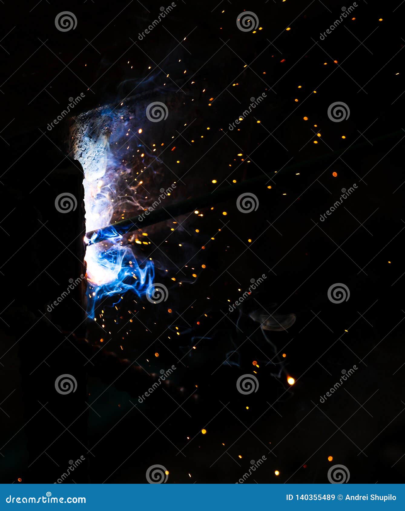 Flame of Fire and Sparks from Welding Metal at Night Stock Image ...