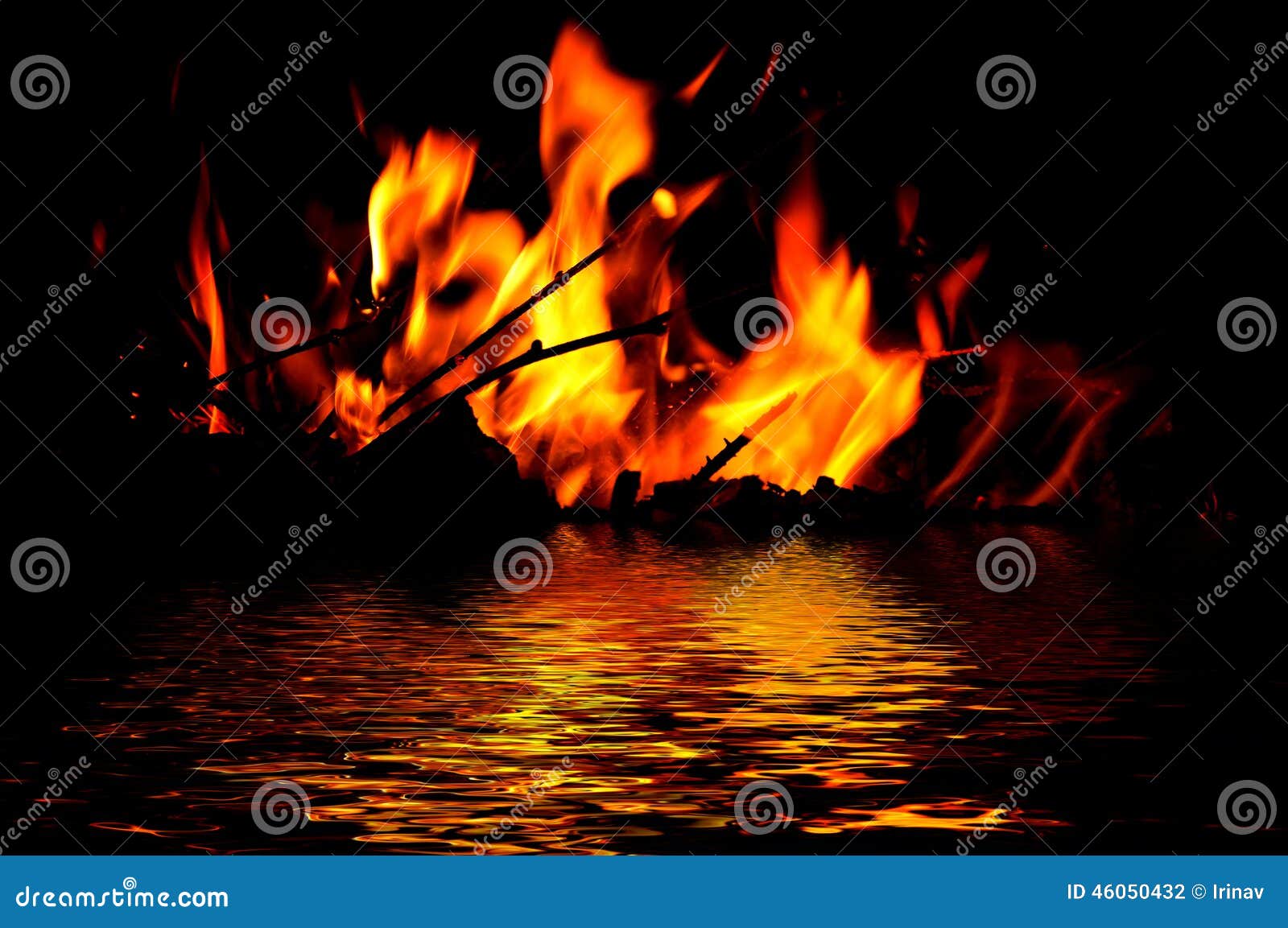 Flame Fire Water Reflection Stock Photo - Image of heat, black: 46050432