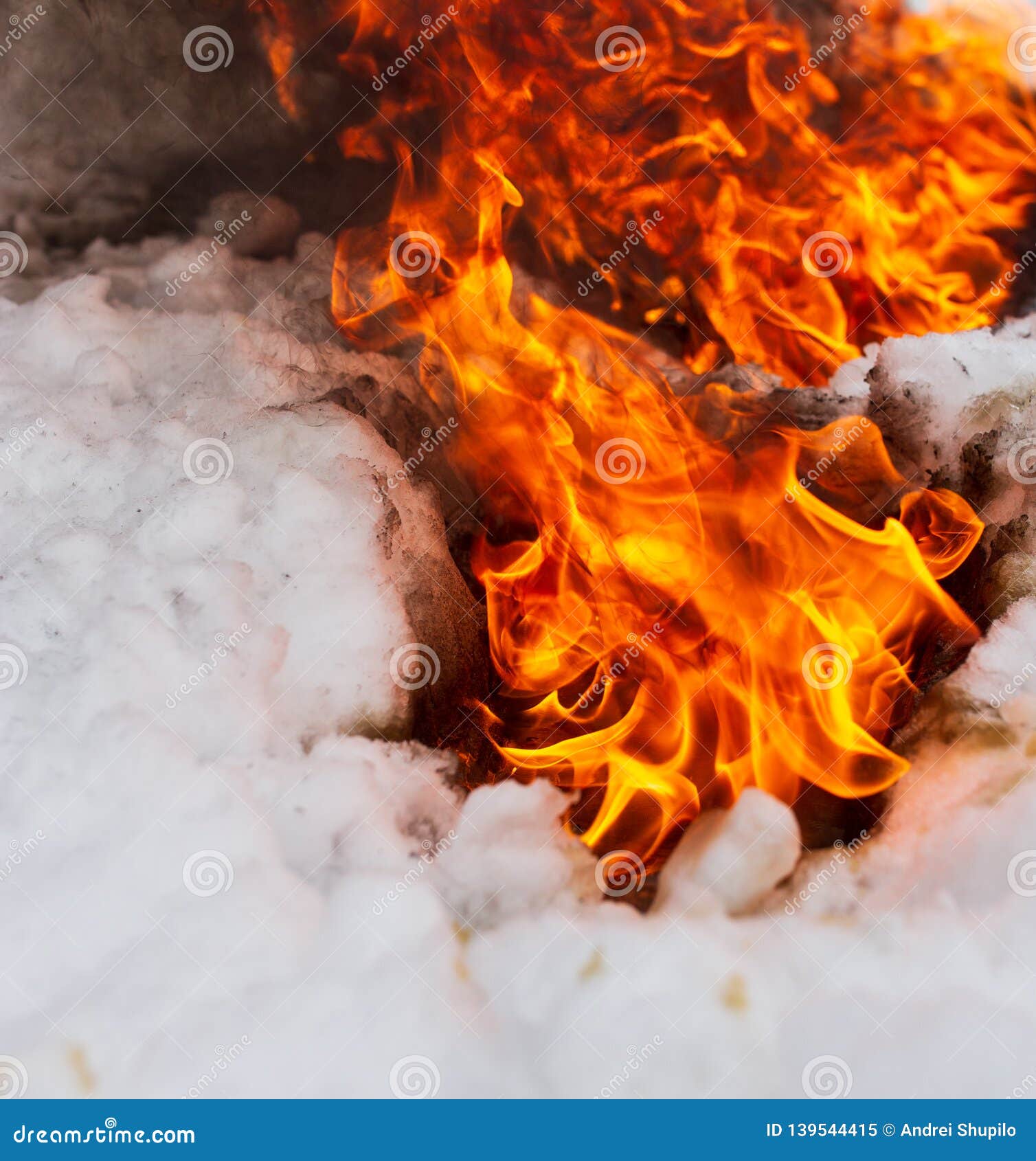 Flame of Fire on White Snow in Winter Stock Image - Image of fuel ...