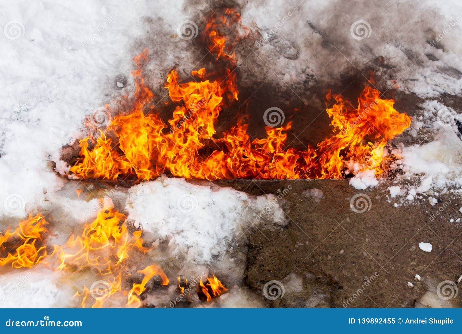 Flame of Fire on White Snow in Winter Stock Image - Image of chemistry ...