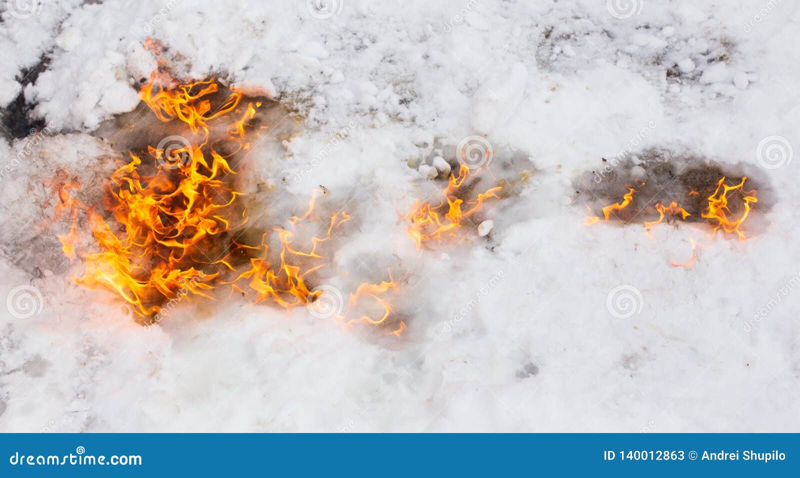 Flame of Fire on White Snow in Winter Stock Image - Image of nature ...