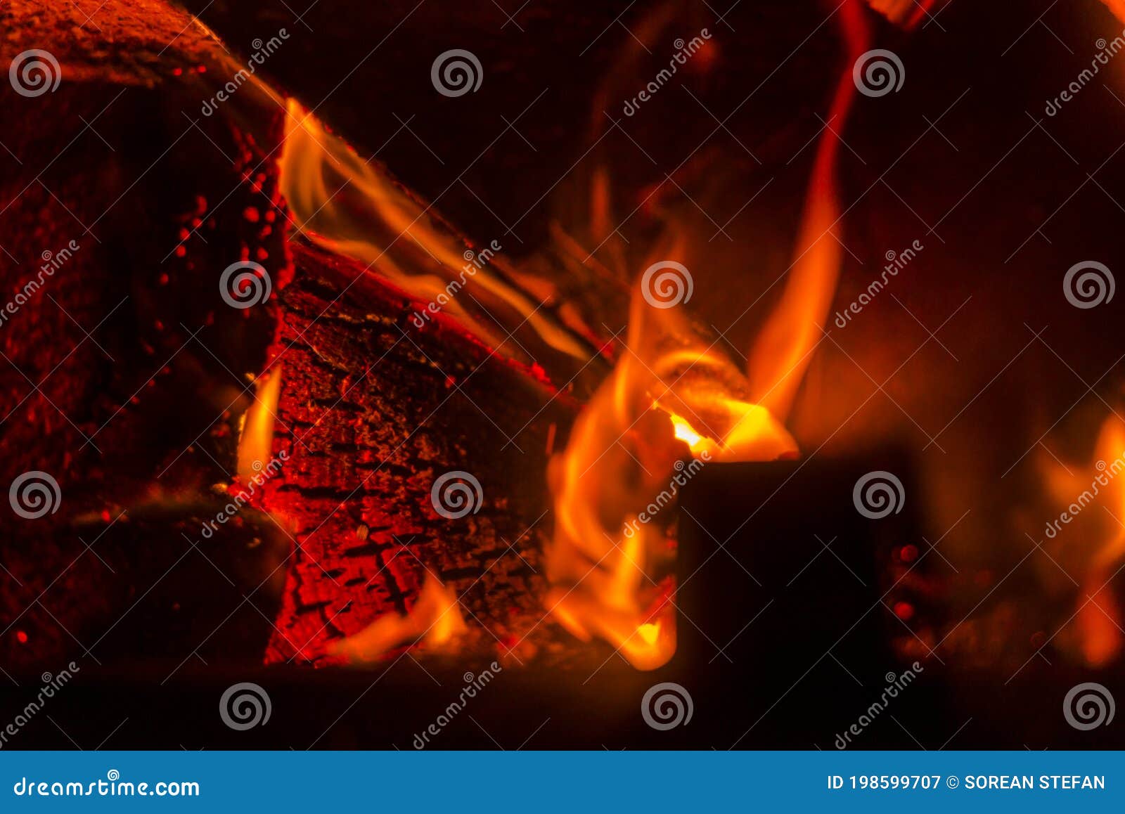 Red Flame of Fire in the Fireplace Stock Image - Image of closeup ...