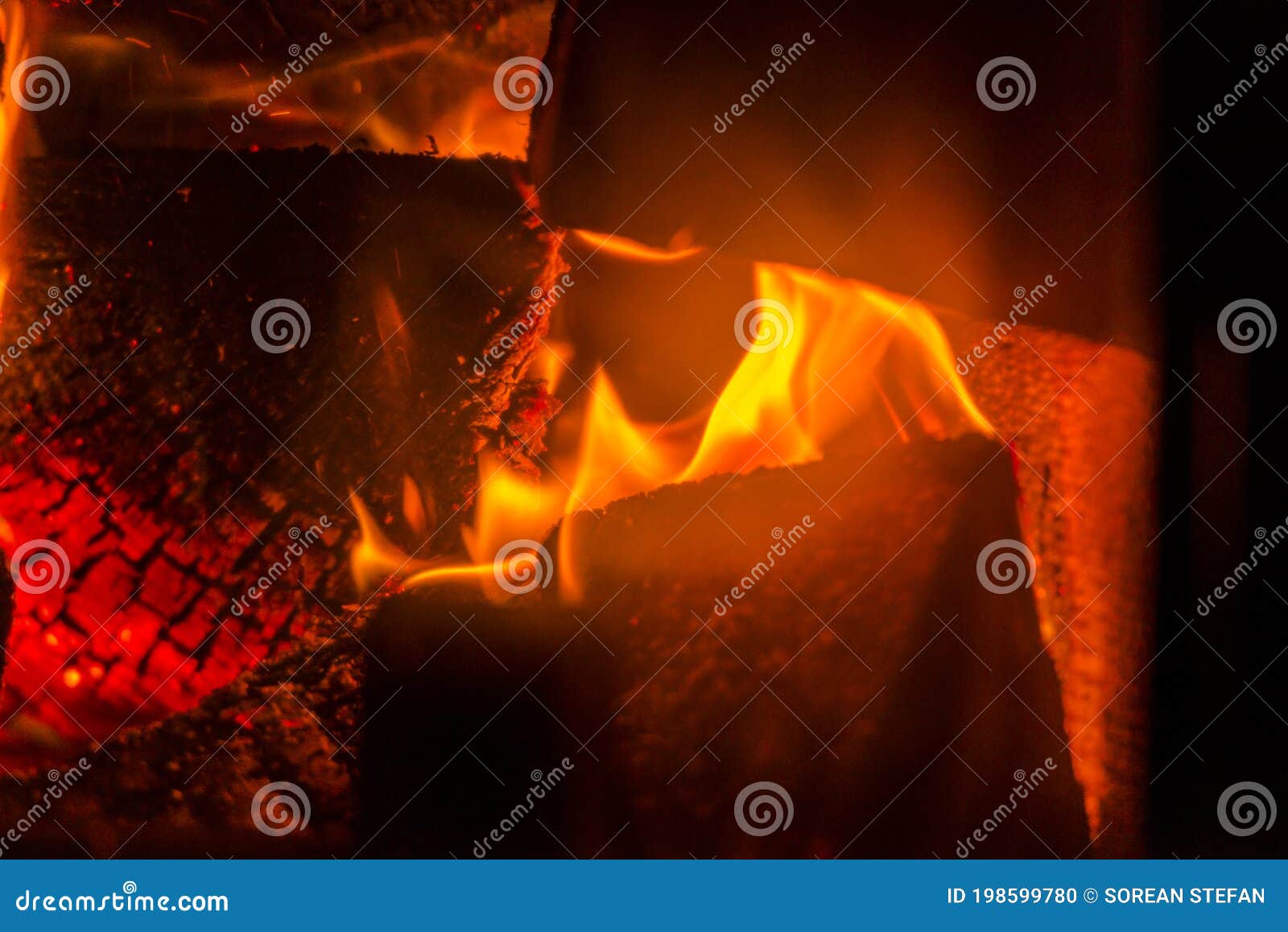 Red Flame of Fire in the Fireplace Stock Photo - Image of night, yellow ...