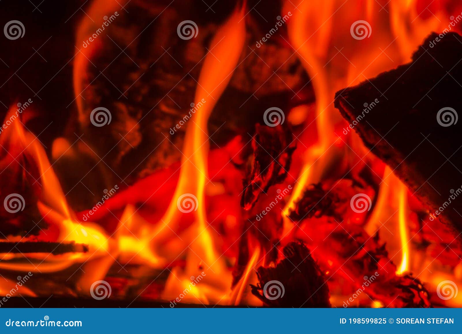 Red Flame of Fire in the Fireplace Stock Image - Image of yellow ...