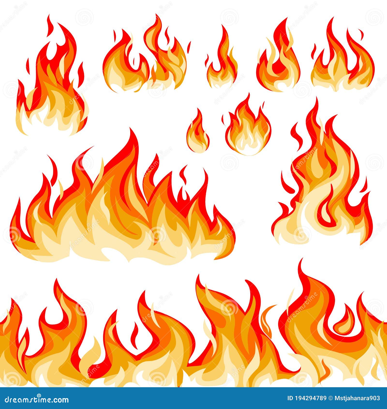 Flame Flat Vector Illustration Set Stock Vector - Illustration of ...