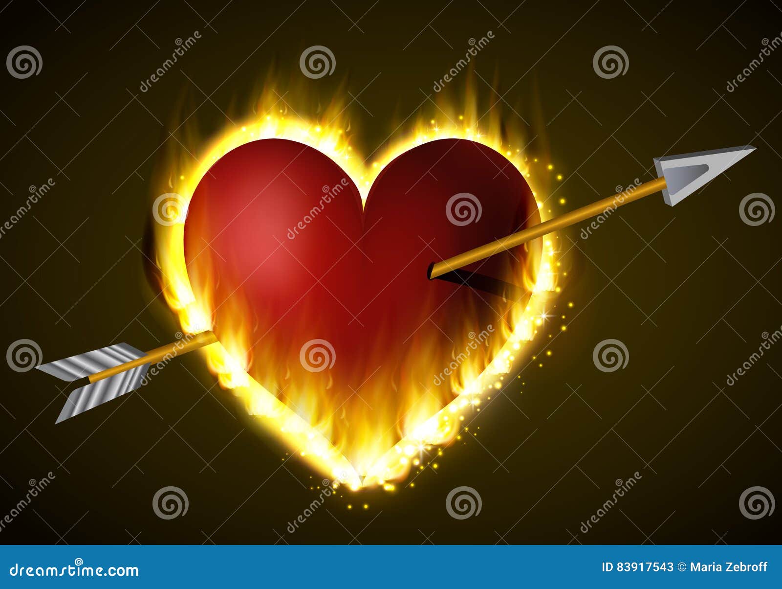 Flame heart on the dark stock vector. Illustration of background - 83917543