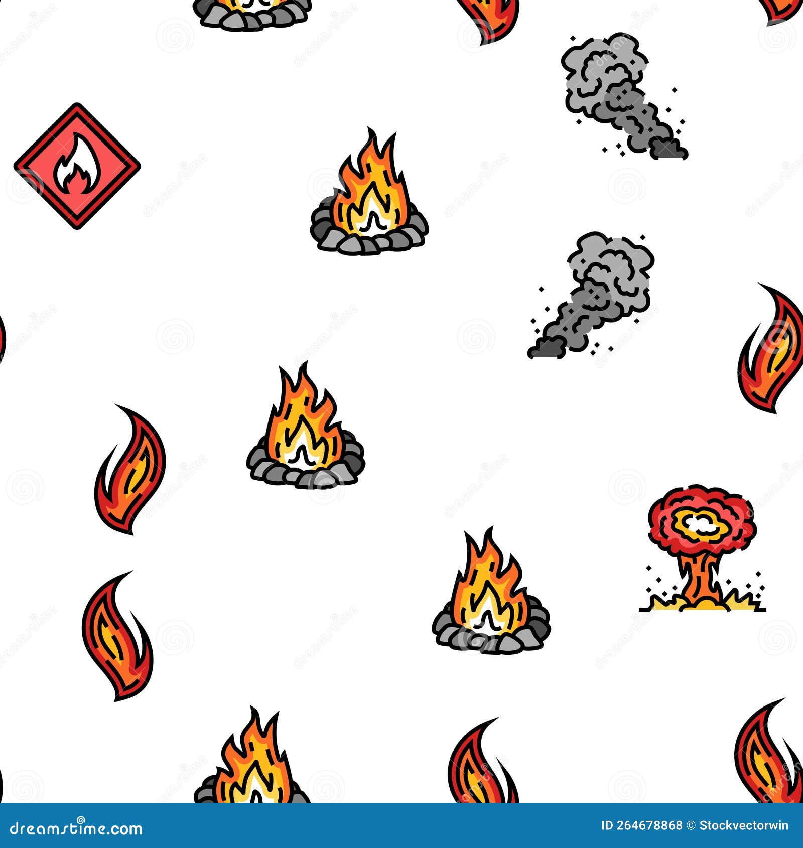 Flame Hot Fire Burn Bonfire Heat Vector Seamless Pattern Stock Vector ...
