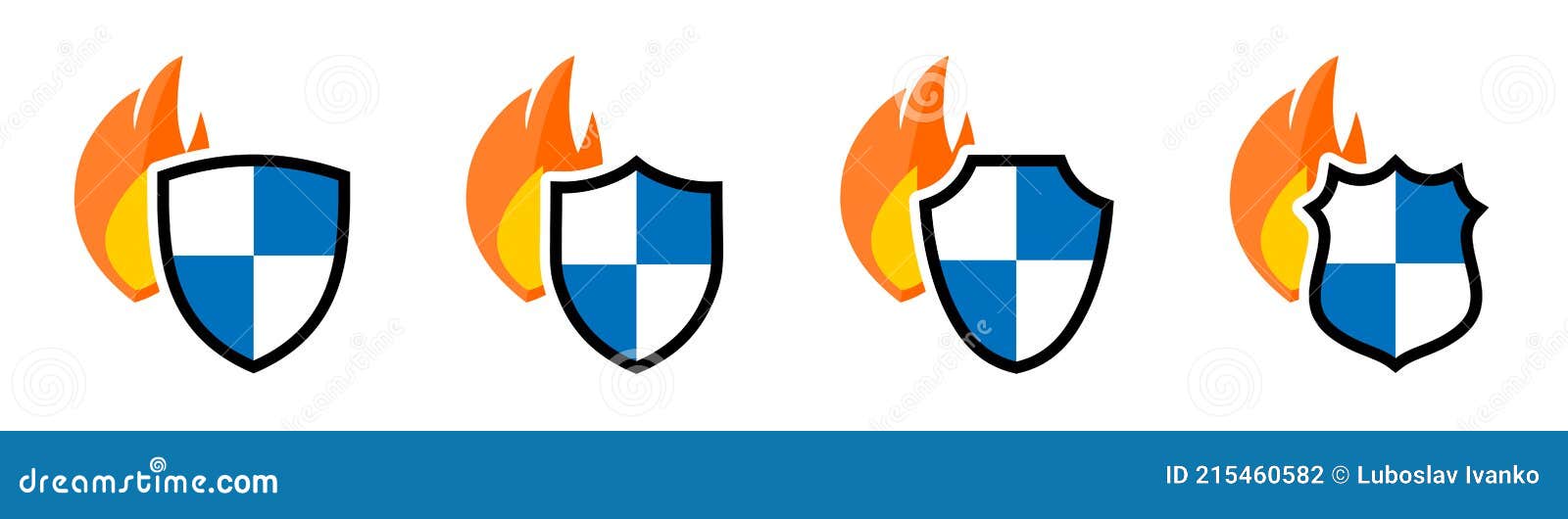 Flame Icon Behind Shield, Different Versions. Protection from Burning ...